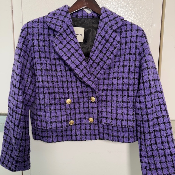 Sandro | Jackets & Coats | Sandro Purple Plaid Cropped Blazer Sz 34 ...